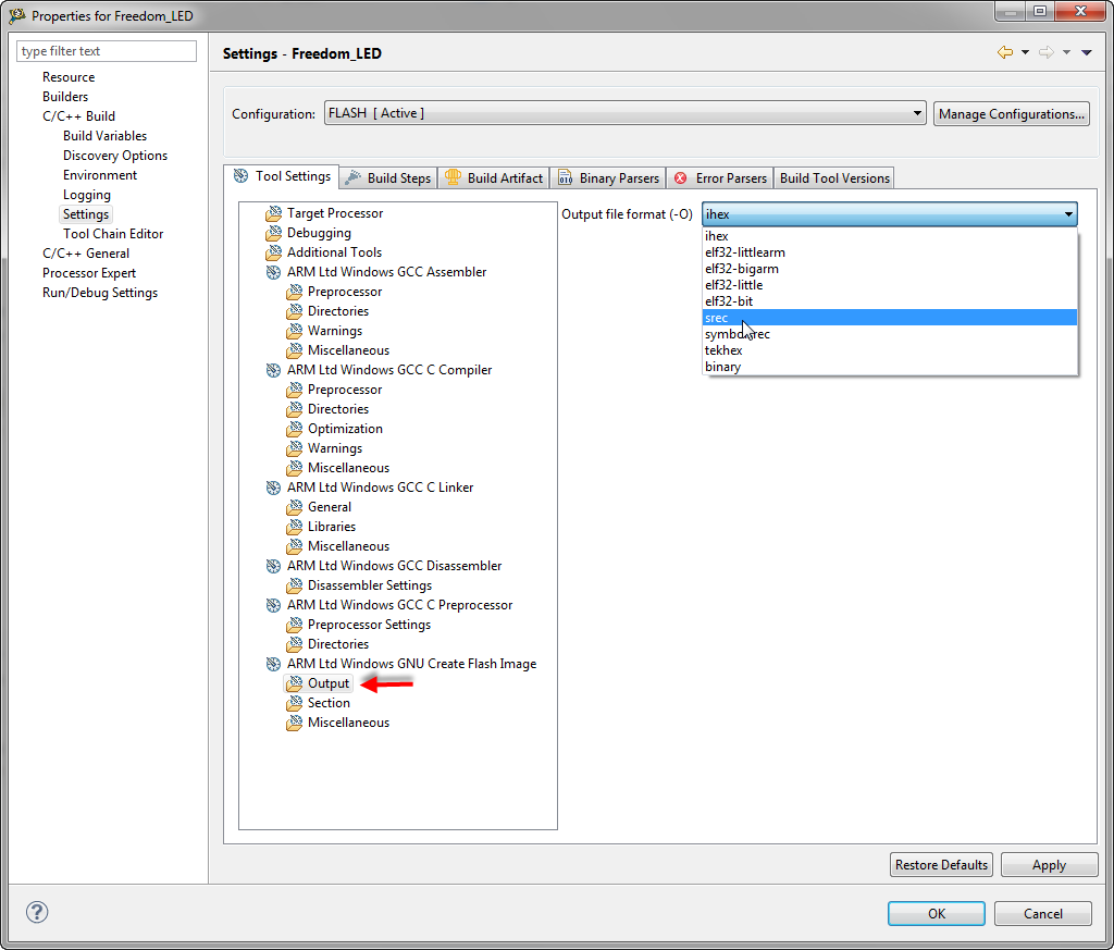 S-Record Generation with gcc for ARM/Kinetis | MCU on Eclipse