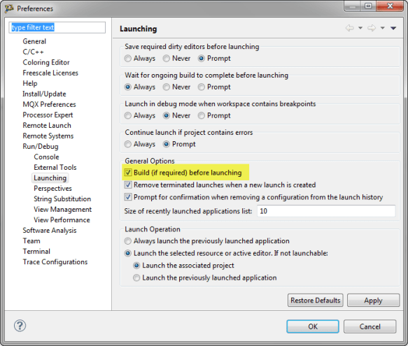 Speeding up the Debug Launch in CodeWarrior | MCU on Eclipse