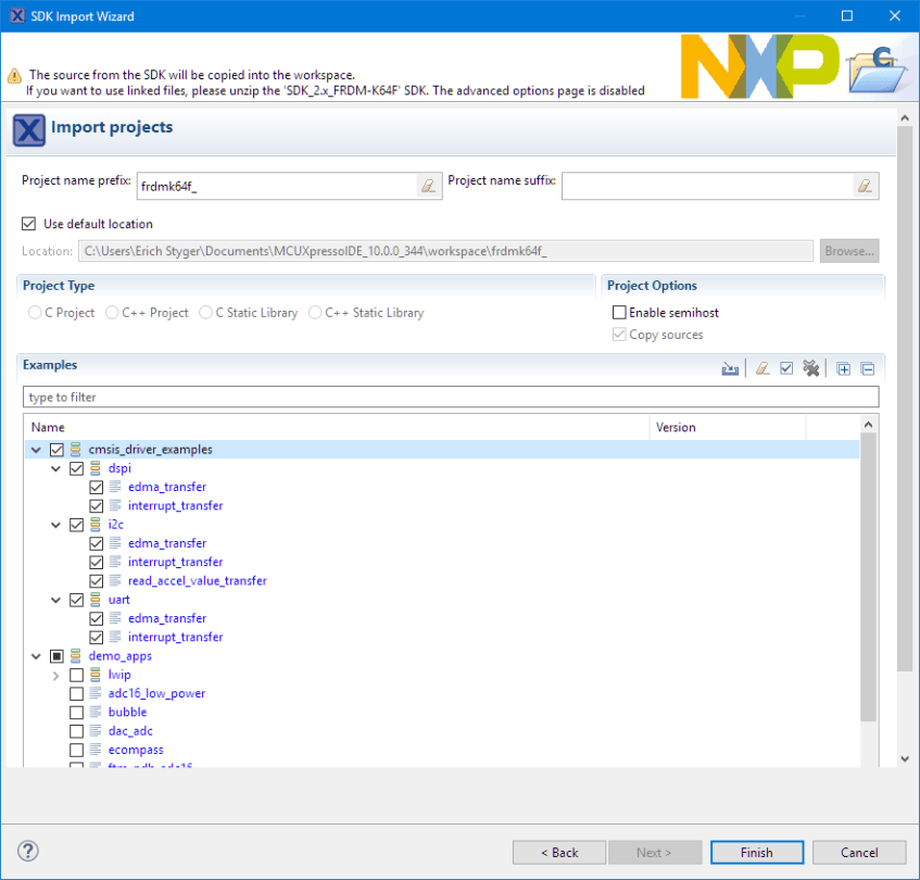 SDK Example Importer | MCU on Eclipse