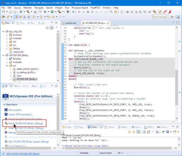 MCUXpresso IDE: Blinky the NXP LPC800-DIP Board | MCU on Eclipse