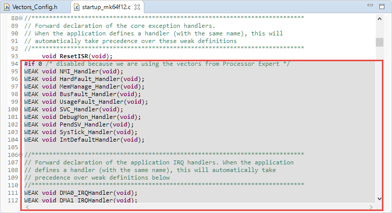 Start of disabled vectors | MCU on Eclipse