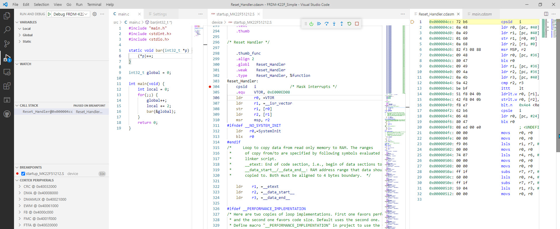 Visual Studio Code for C/C++ with ARM Cortex-M: Part 10 – Assembly Stepping | MCU on Eclipse