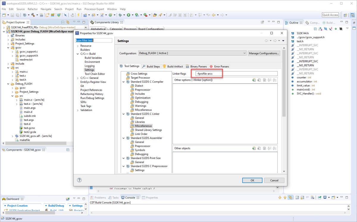 GNU Coverage (gcov) with NXP S32 Design Studio IDE | MCU on Eclipse