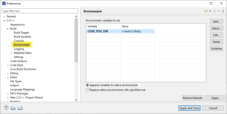 IDE Custom C/C++ Local Build Environment | MCU on Eclipse